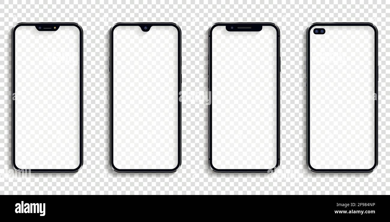 Set of realistic new mobile phones with transparent screens Stock ...