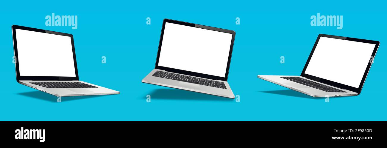 Laptop mock up with blank screen isolated. Float or levitate laptops ...