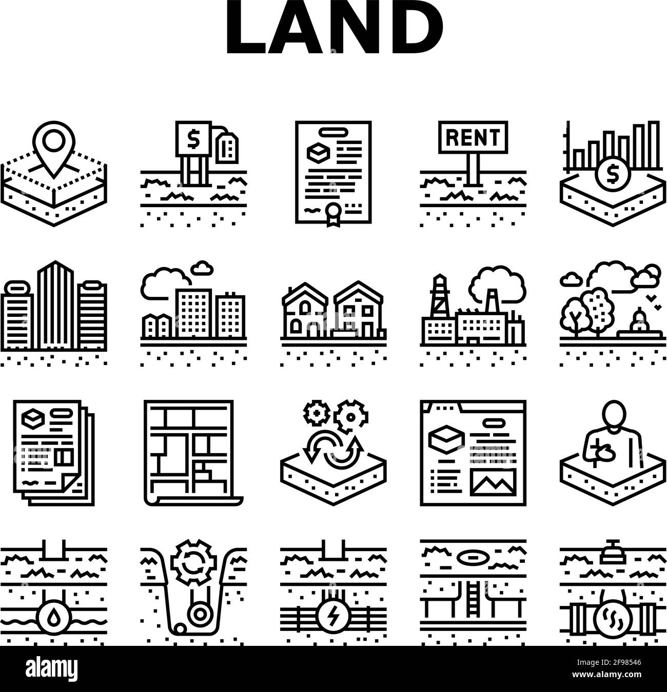 Land Property Business Collection Icons Set Vector Stock Vector Image ...