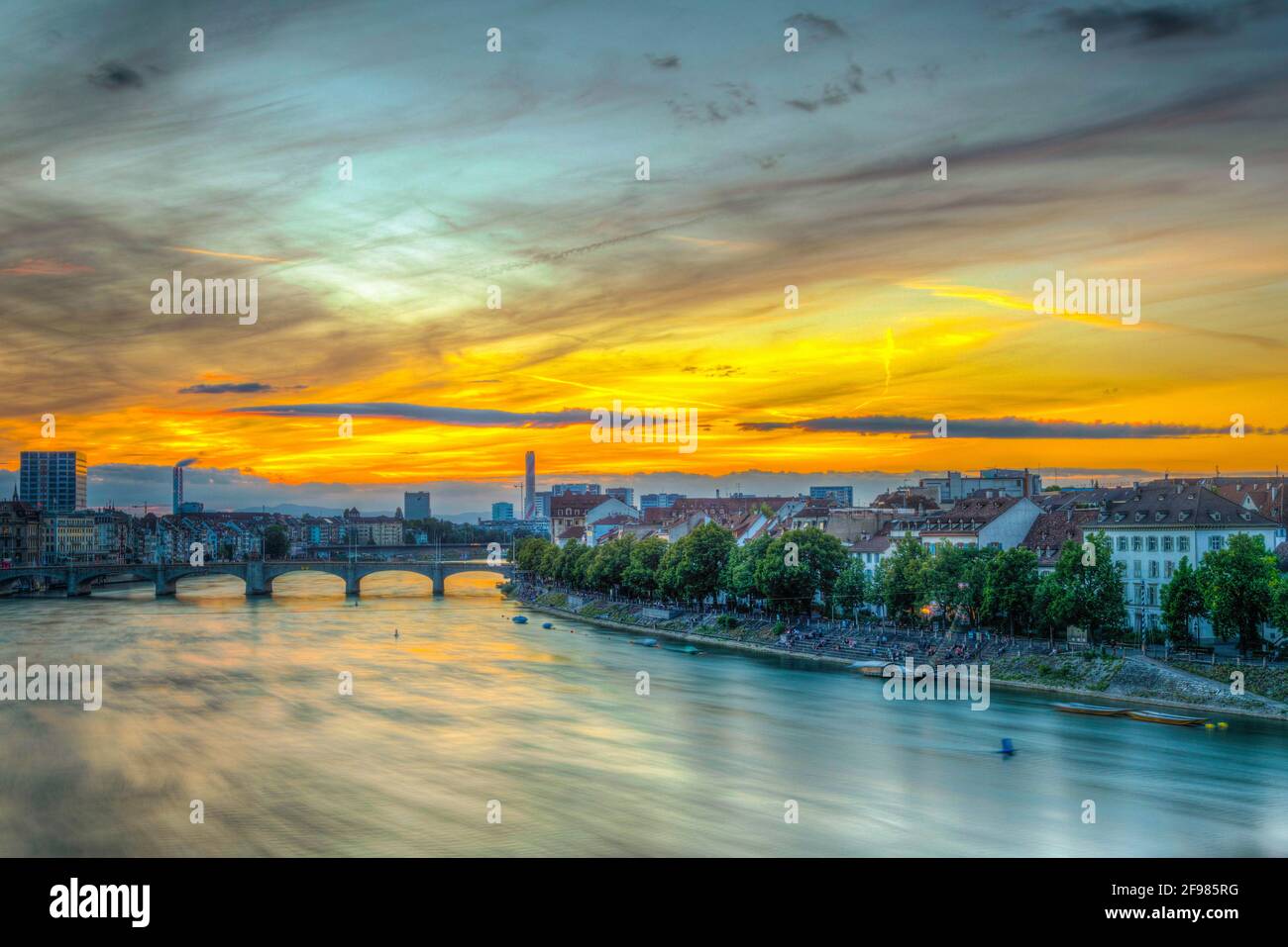 sunset view of riverside of Rhine in Basel, Switzerland Stock Photo - Alamy