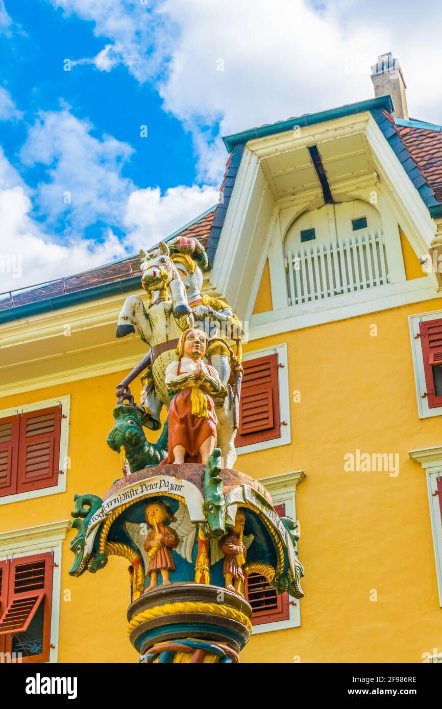 Saint george fountain in the old town of Solothurn, Switzerland Stock ...