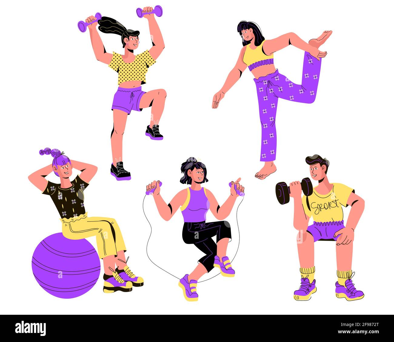 Set of active athletic people doing sports, cartoon vector illustration ...