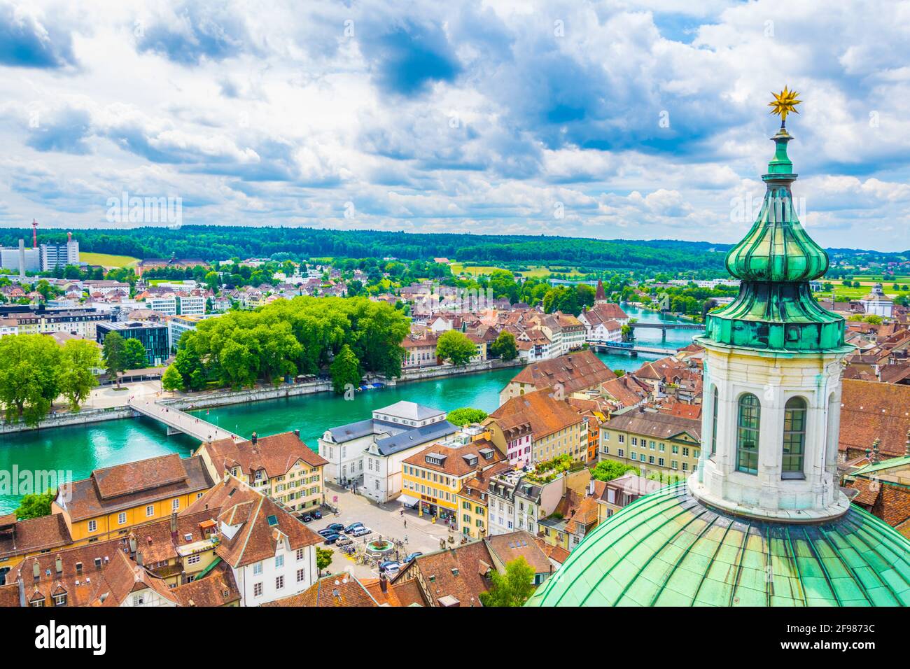 Aerial view of Solothurn with river Aare passing by, Switzerland Stock ...
