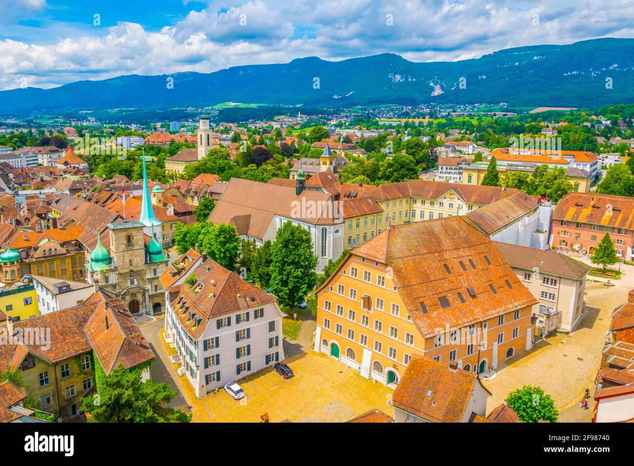 Aerial view of Solothurn with town hall in the center, Switzerland ...