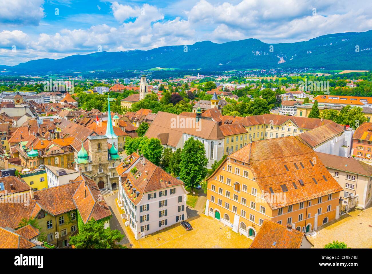 Aerial view of Solothurn with town hall in the center, Switzerland ...