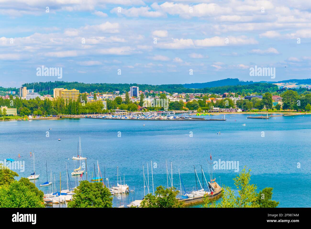 Cityscape of Biel/Bienne behind Bielersee in Switzerland Stock Photo ...