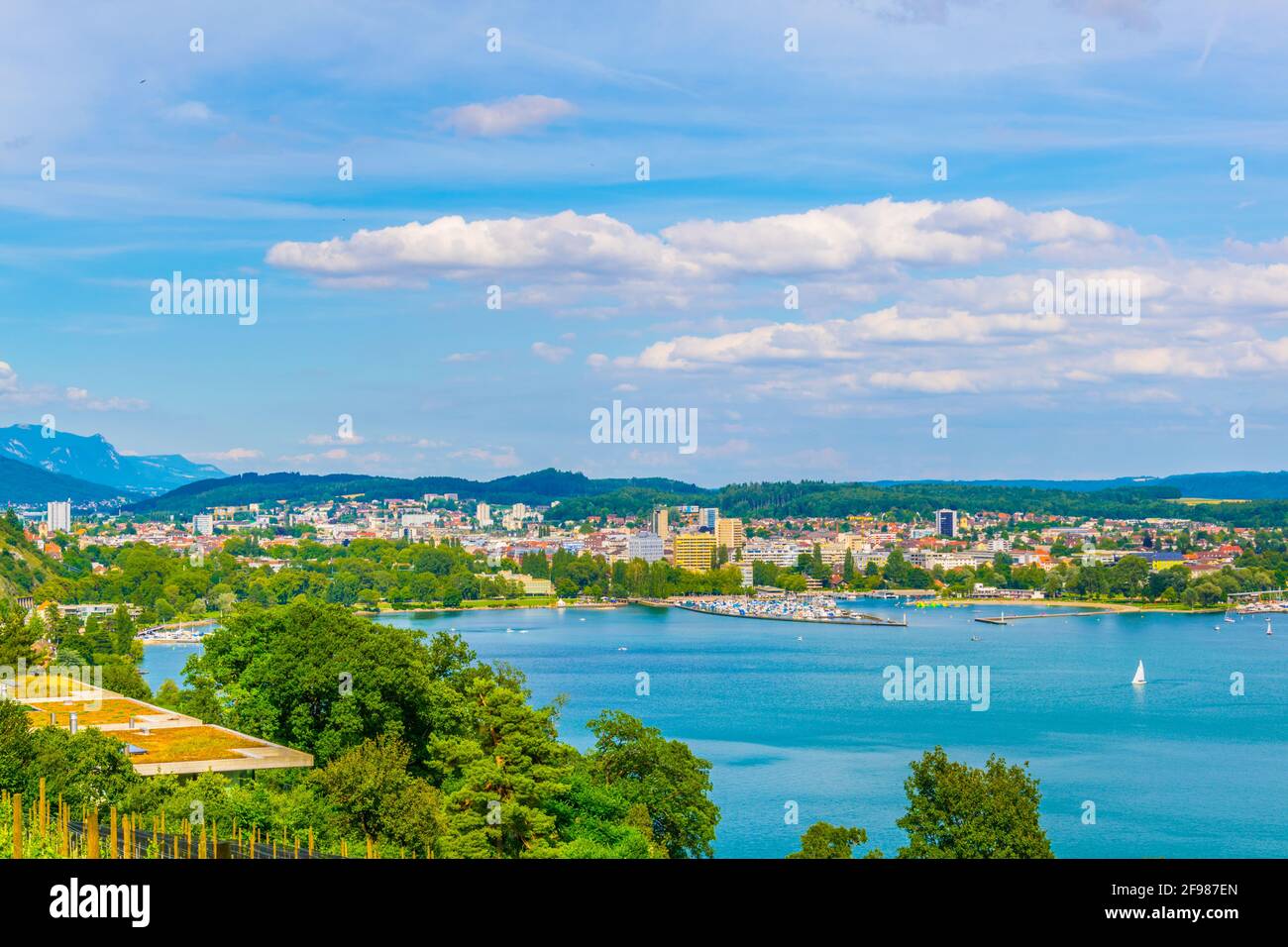 Cityscape of Biel/Bienne behind Bielersee in Switzerland Stock Photo ...