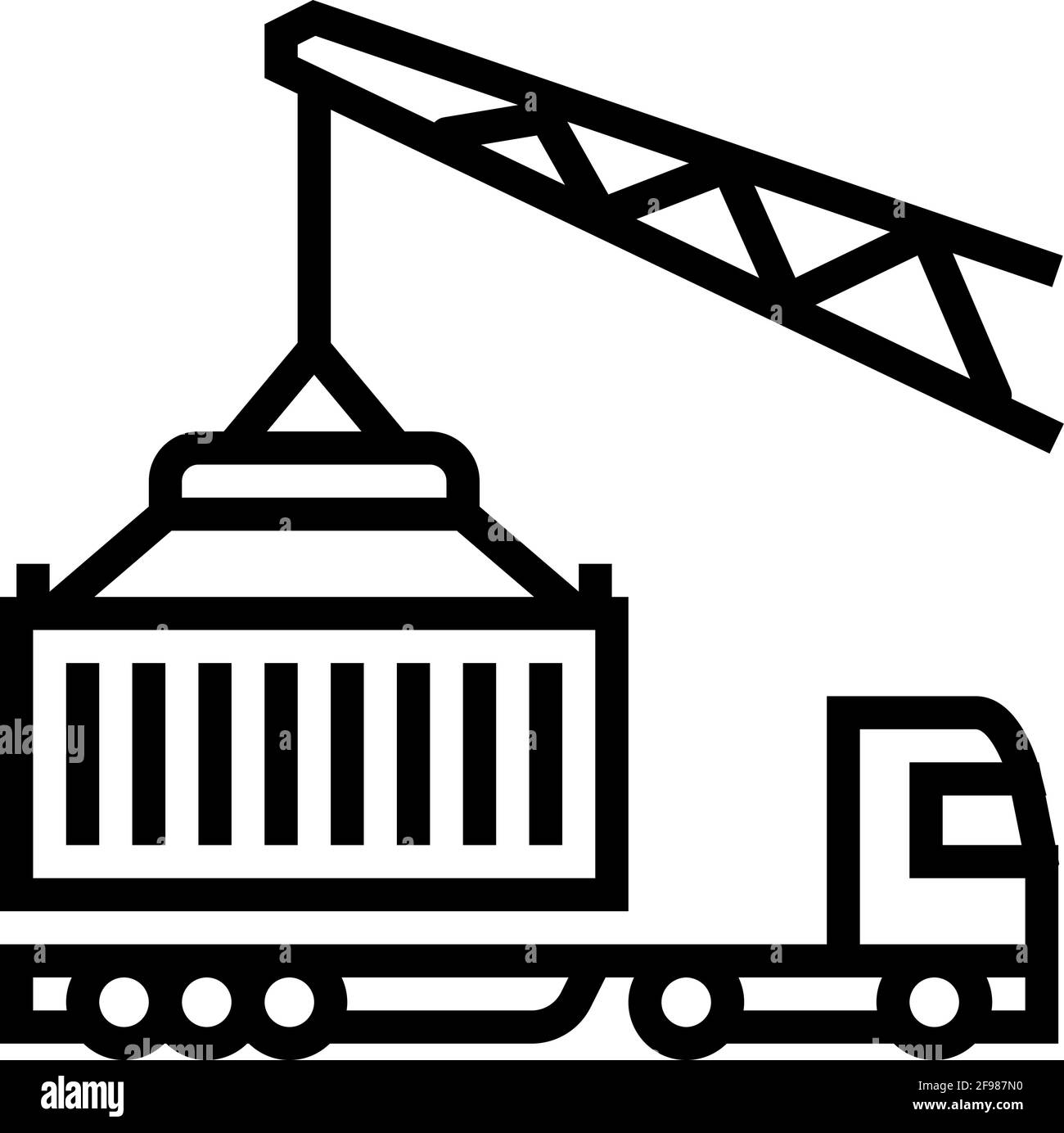 crane loading container on truck in port line icon vector illustration ...