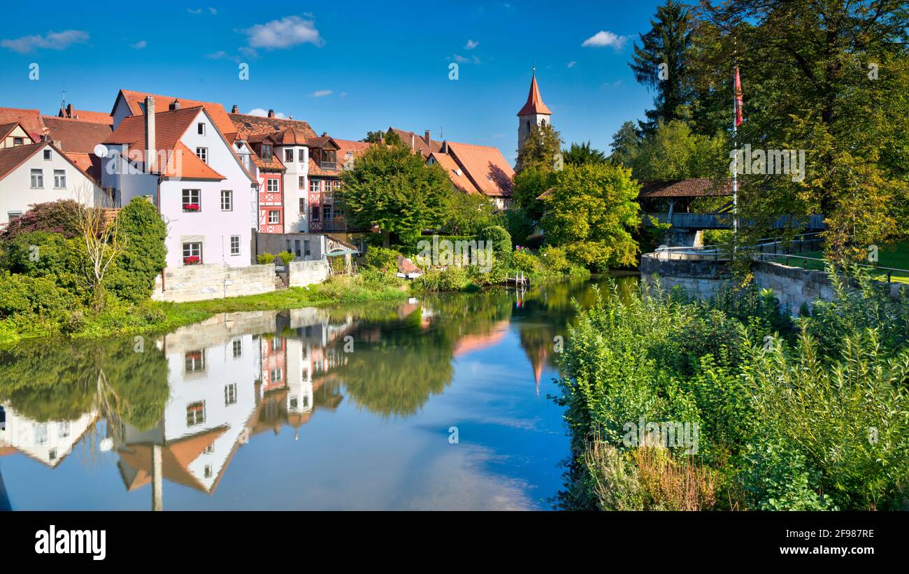 River Pegnitz, church tower, hospital church, old town, architecture ...