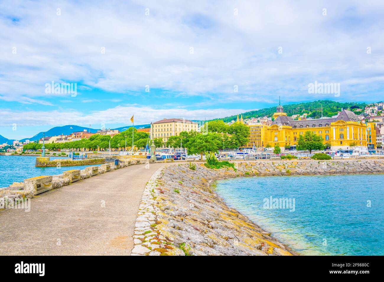 Museum of Art and History behind the port at Neuchatel, Switzerland ...