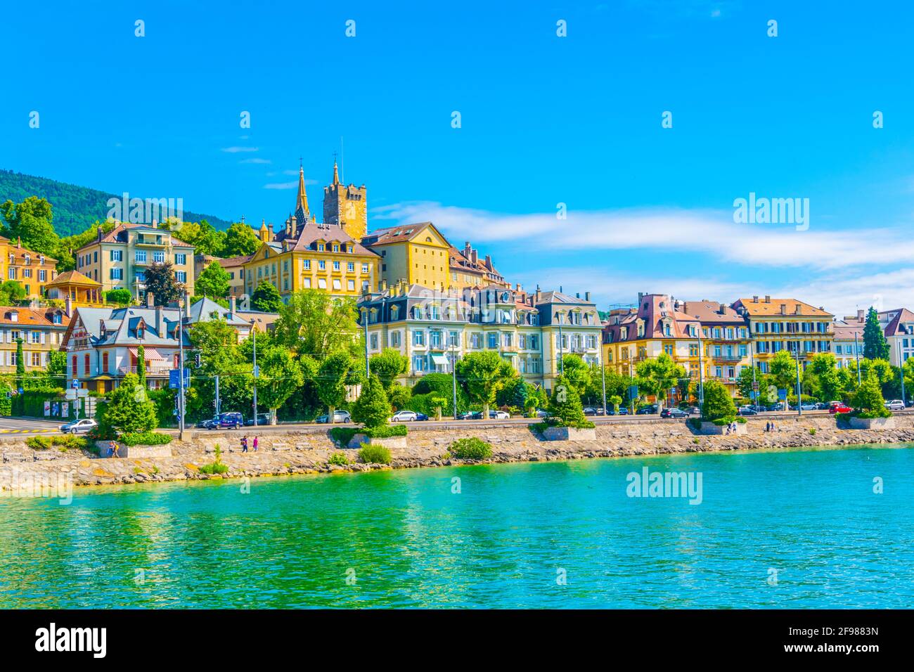 Neuchatel town situated next to the Neuchatel lake, Switzerland Stock ...