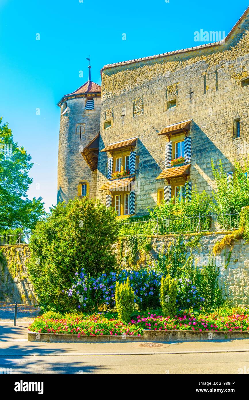 View of the Murten castle in Switzerland Stock Photo - Alamy