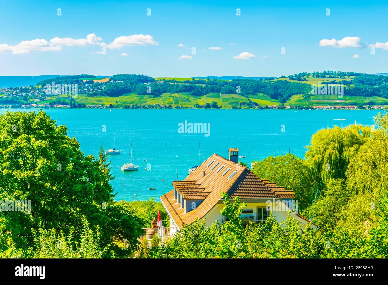 Aerial view of Murten lake in Switzerland Stock Photo - Alamy