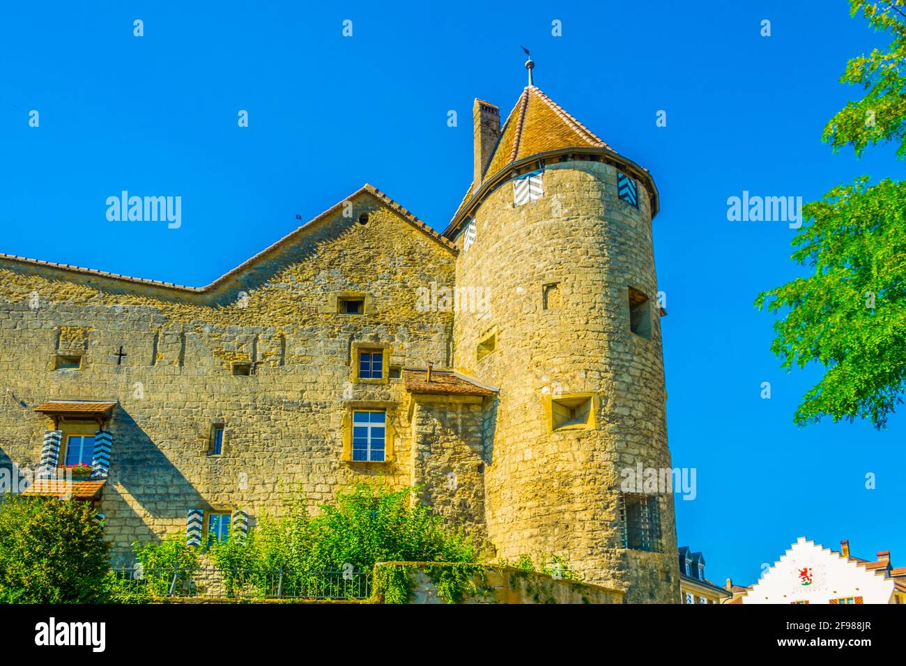 View of the Murten castle in Switzerland Stock Photo - Alamy
