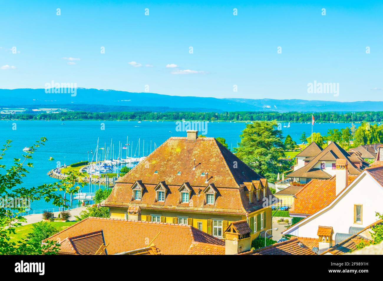 Aerial view of Murten lake in Switzerland Stock Photo - Alamy