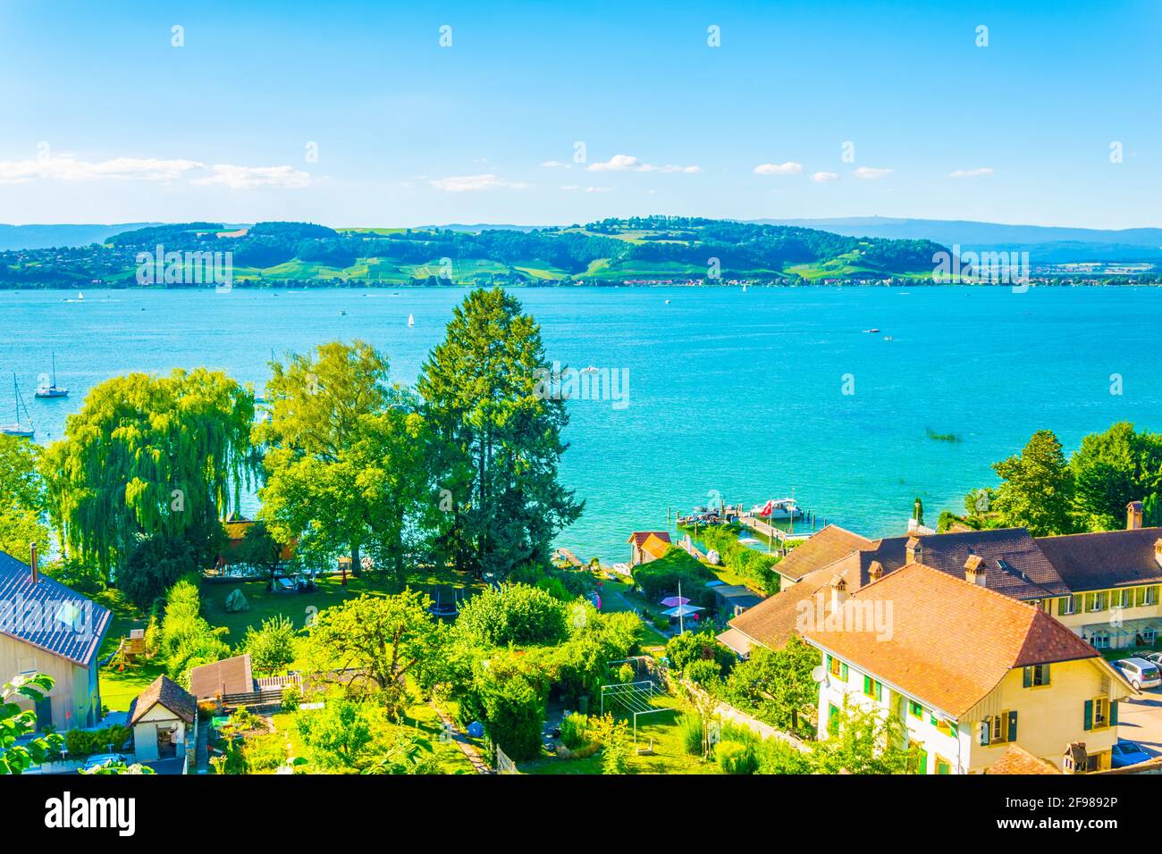 Aerial view of Murten lake in Switzerland Stock Photo - Alamy