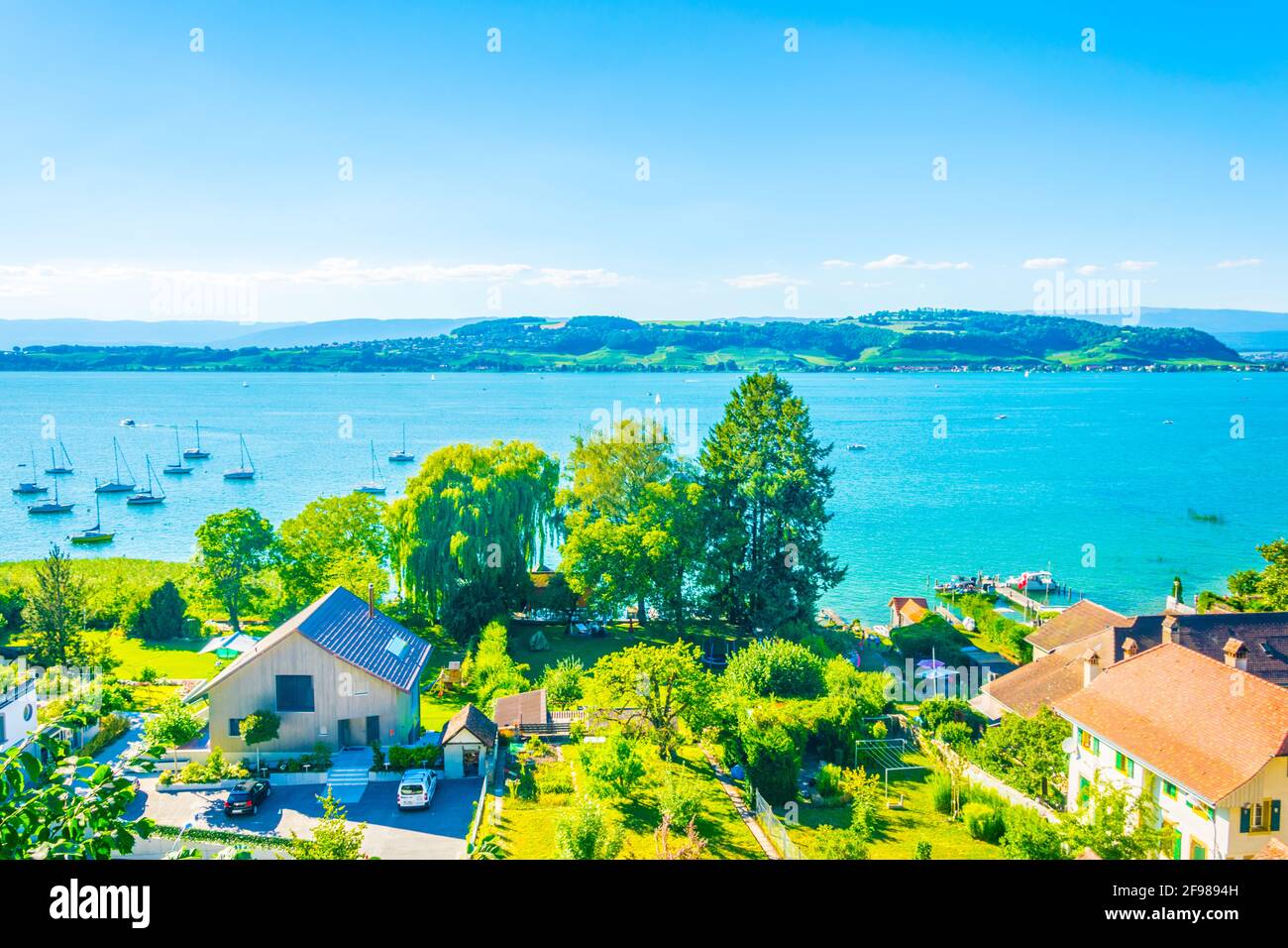 Aerial view of Murten lake in Switzerland Stock Photo - Alamy