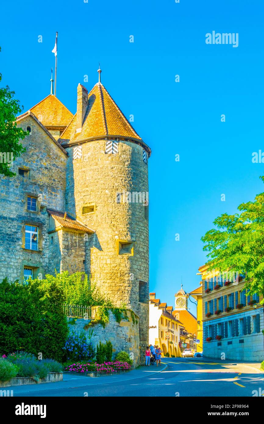 View of the Murten castle in Switzerland Stock Photo - Alamy