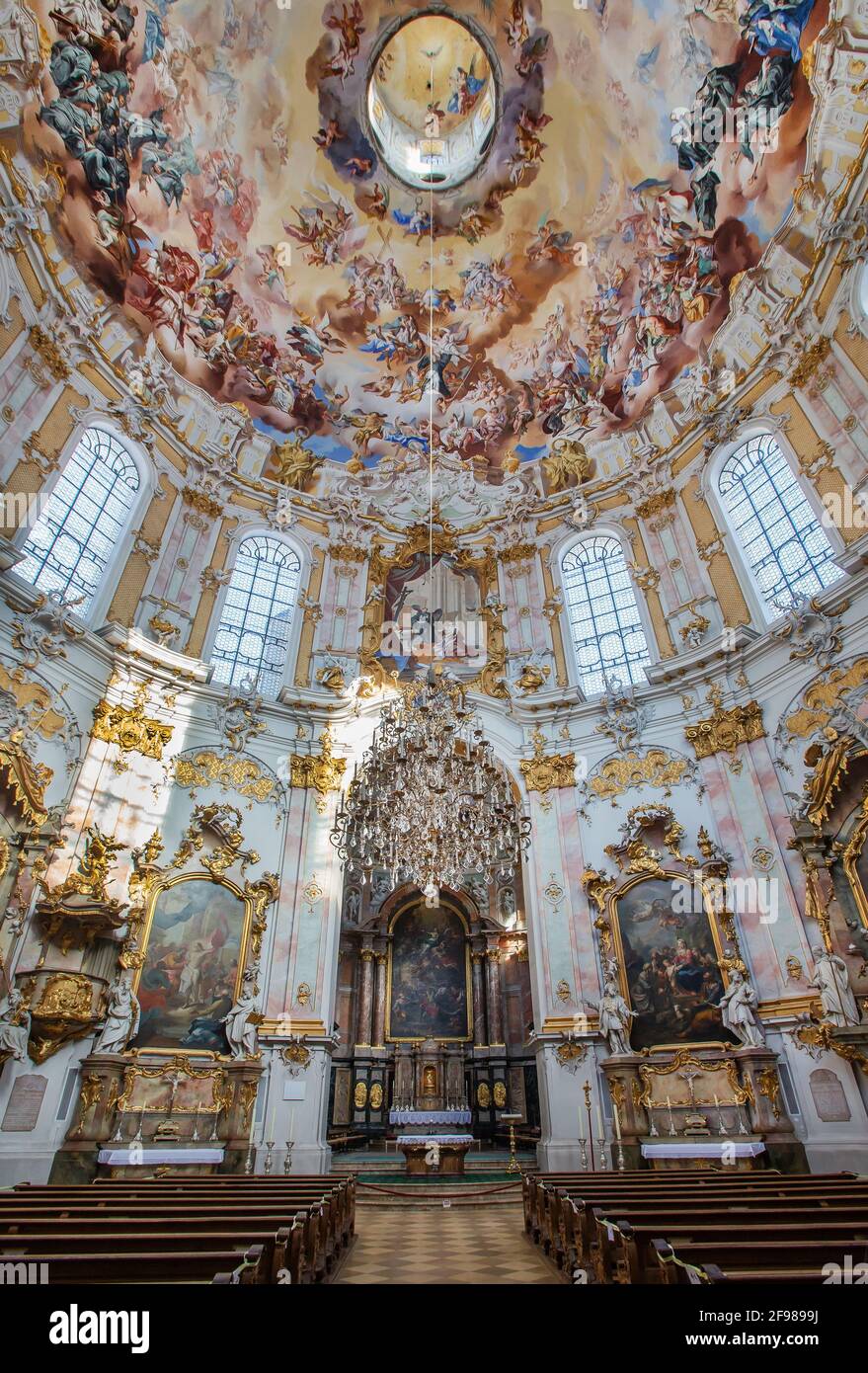 Interior of the monastery church, Ettal Abbey, Ettal, Ettaler Sattel ...