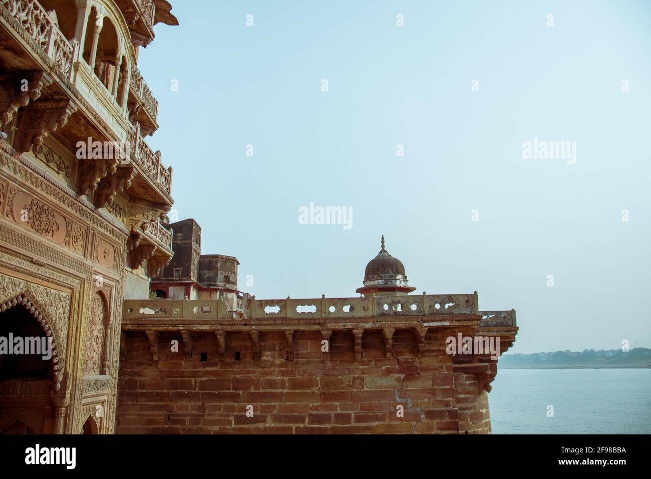 Ramnagar fort with carved arches and balconies in Varanasi, India Stock ...