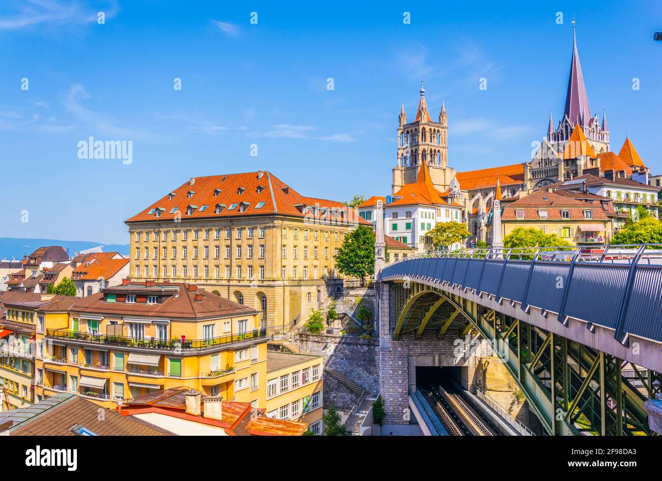 Lausanne gothic cathedral Behind Charles Bessieres bridge, Switzerland ...