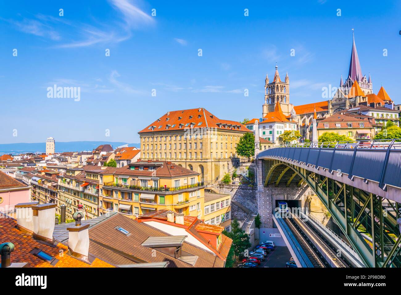 Lausanne gothic cathedral Behind Charles Bessieres bridge, Switzerland ...