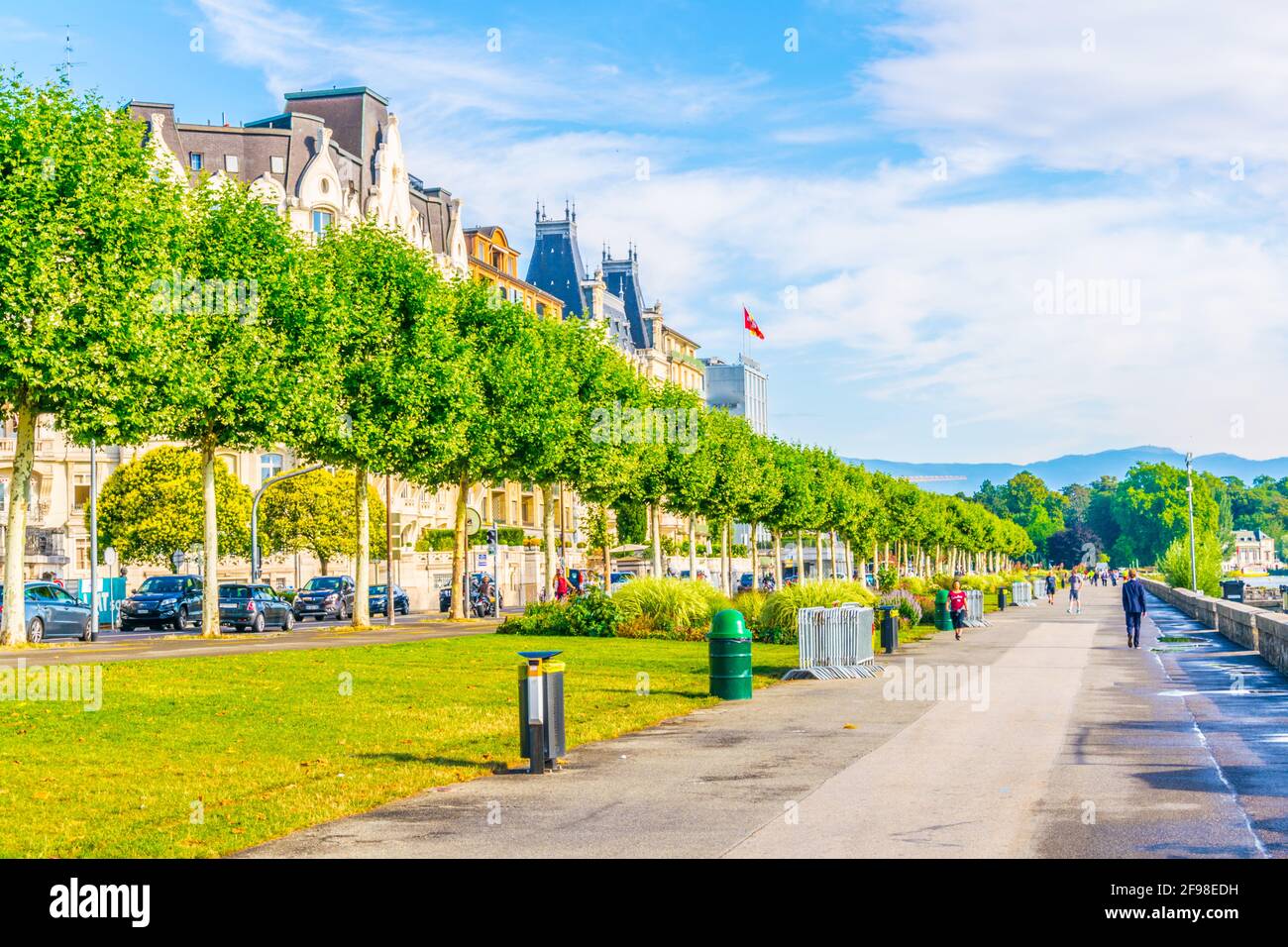 Promenade stretched along historical buildings in Geneva, Switzerland ...