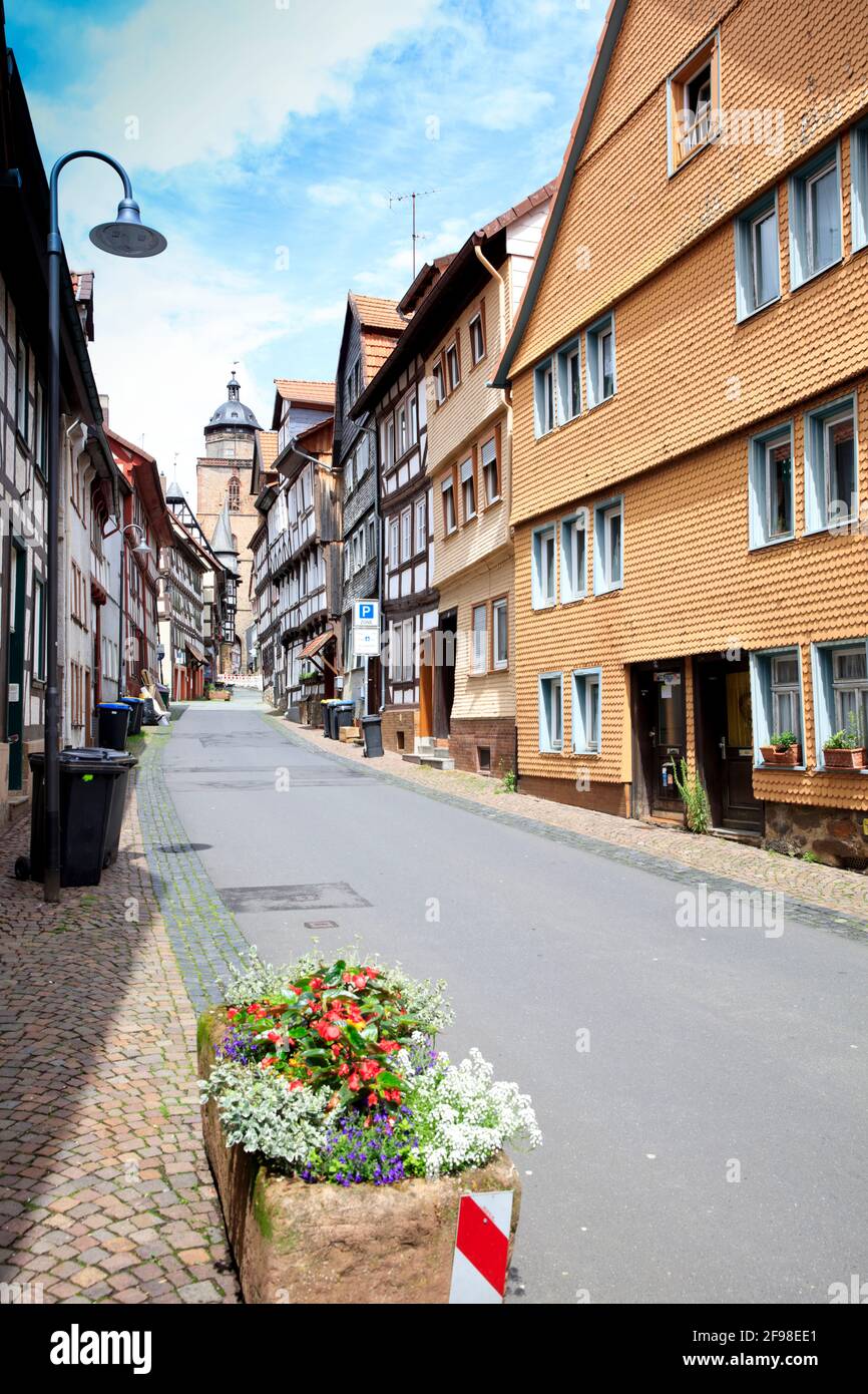Lower Fuldaer Gasse, house facades, half-timbered, Walpurgis Church ...