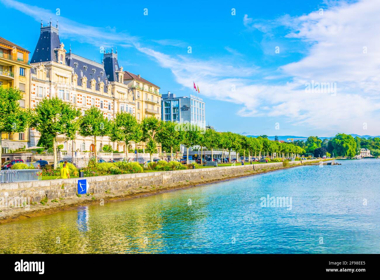 Promenade stretched along historical buildings in Geneva, Switzerland ...