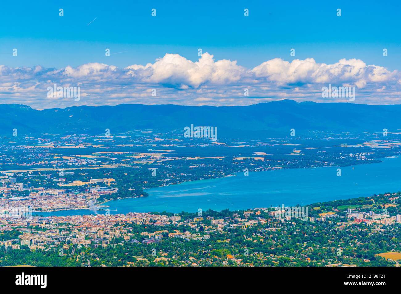 Aerial view of Geneva and Geneva lake from Mont Saleve, Switzerland ...