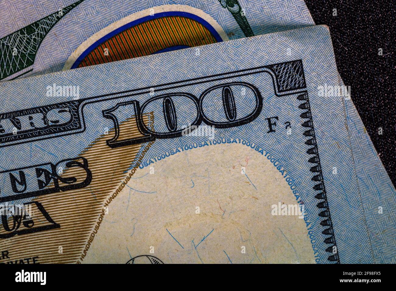 Closeup of 100 US dollar money banknotes - inflation and economy ...