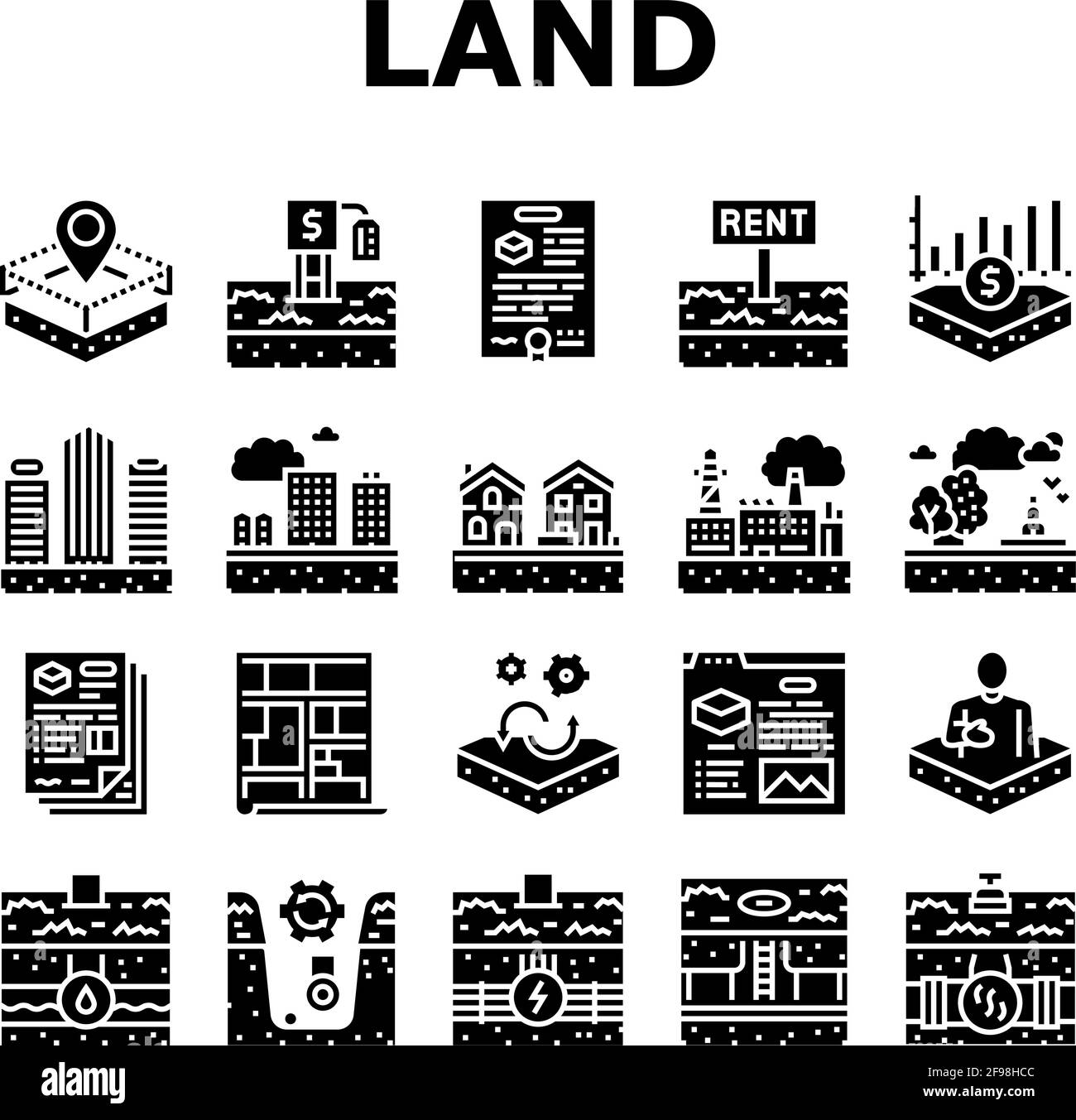 Land Property Business Collection Icons Set Vector Stock Vector Image ...