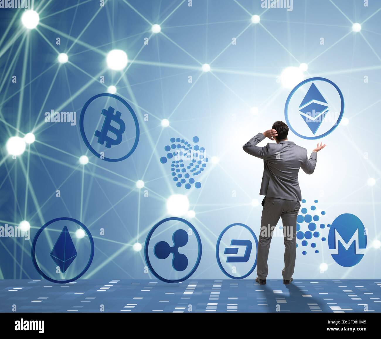 The concept of various cryptocurrencies and businessman Stock Photo - Alamy