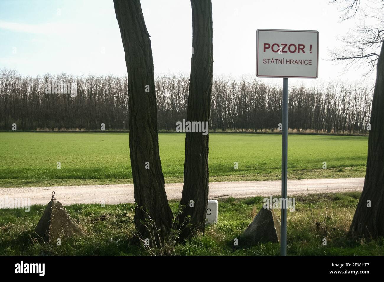 Roadsign indicating Pozor Statni hranice, meaning in Czech Attention ...