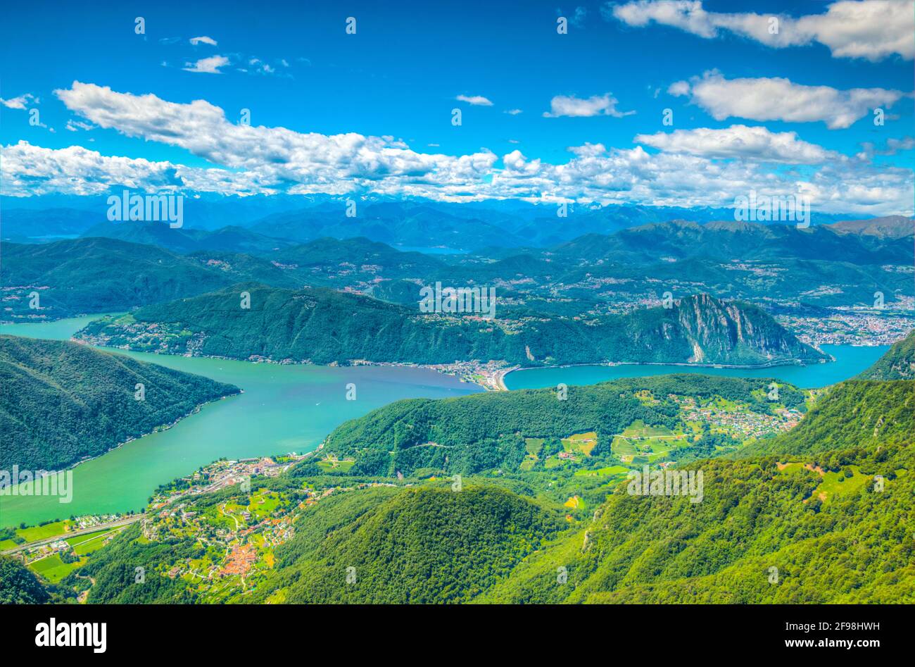 Aerial view of Lugano lake from Monte Generoso, Switzerland Stock Photo ...