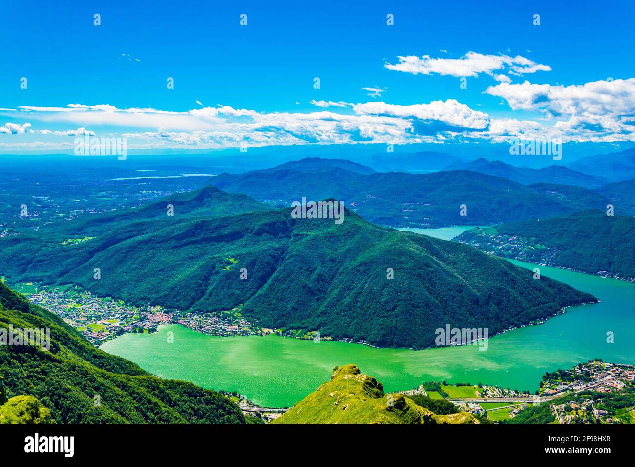 Aerial view of Lugano lake from Monte Generoso, Switzerland Stock Photo ...