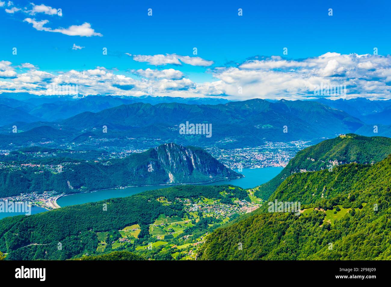 Aerial view of Lugano lake from Monte Generoso, Switzerland Stock Photo ...