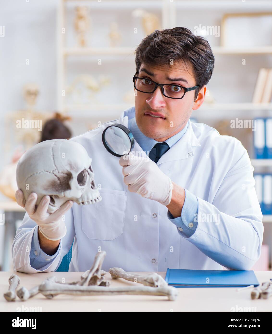 The professor studying human skeleton in lab Stock Photo - Alamy