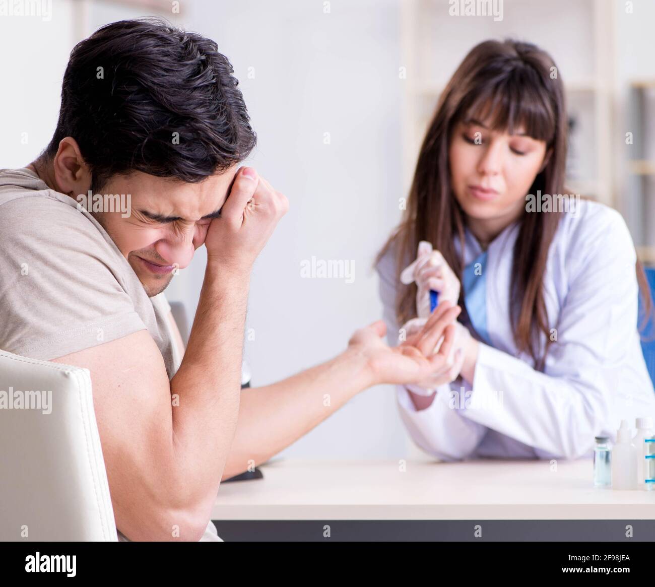 The patient during blood test sampling procedure taken for analysis ...