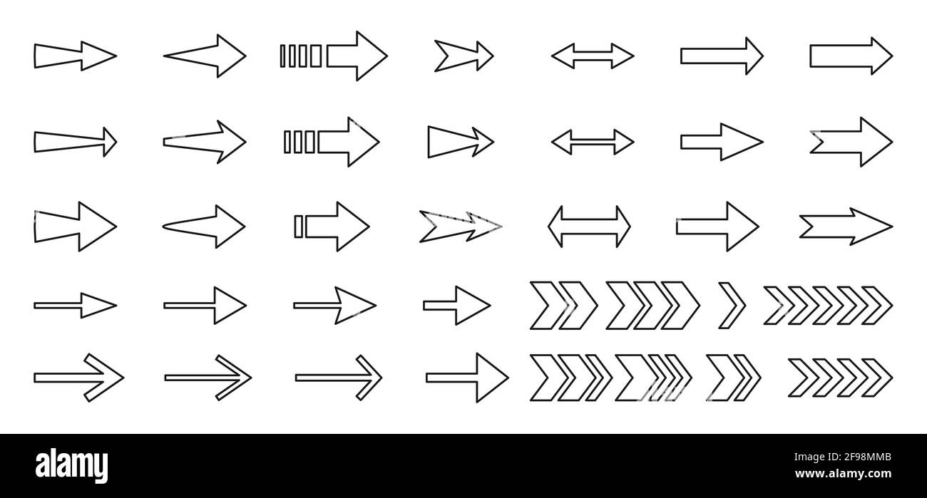Big linear arrows black icon set. Collection contour cursor modern ...
