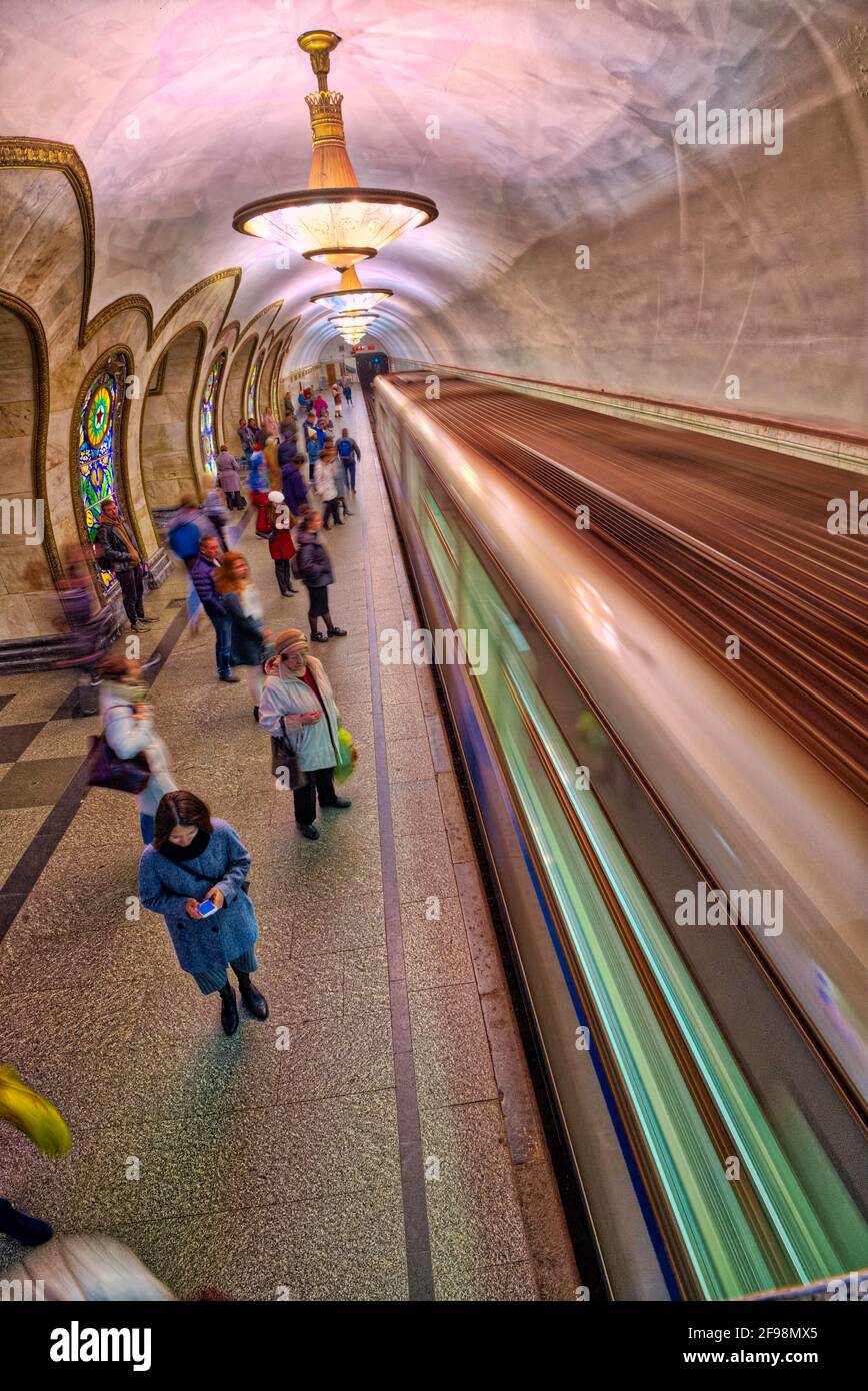 Novoslobodskaya metro station, Moscow. Taken @Moscow, Russia Stock ...