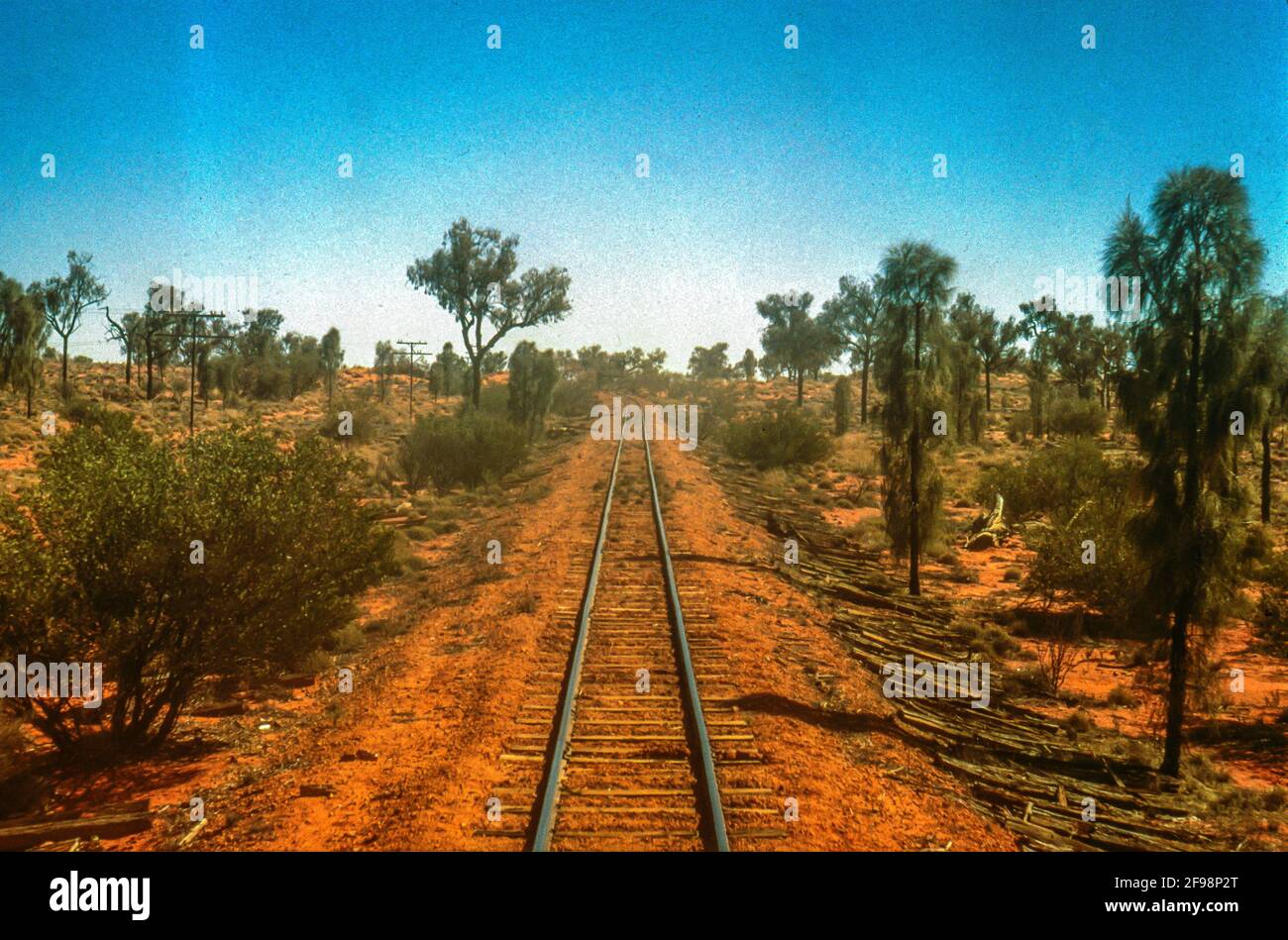 Single track of the original Ghan railway line in Central Australia ...