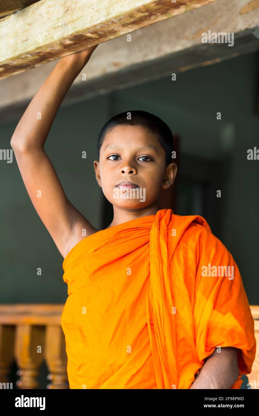 Sri Lanka, Tangalle, Mulkirigala temple, boy, monk, portrait Stock ...