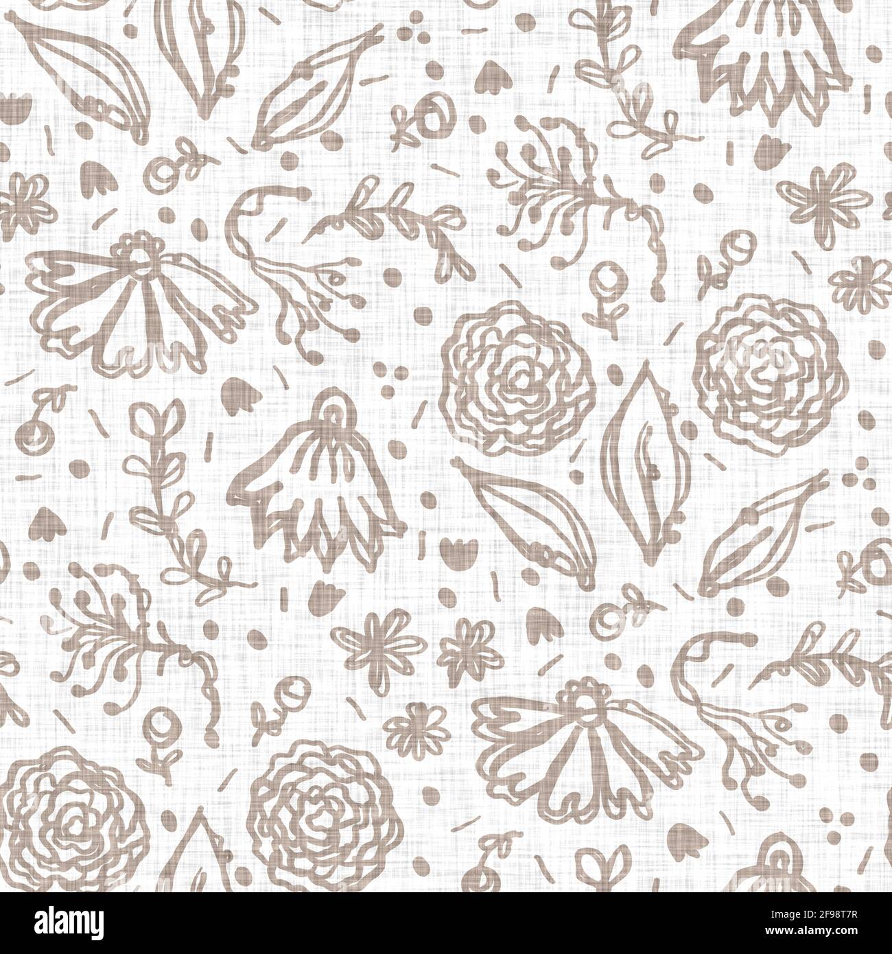 Seamless minimalist doodle flower pattern background. Calm two tone ...