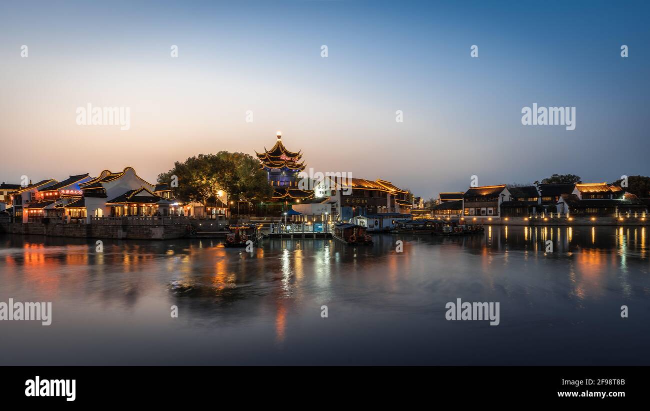 Sunset and night landscape of Shantang Street in Suzhou Stock Photo - Alamy