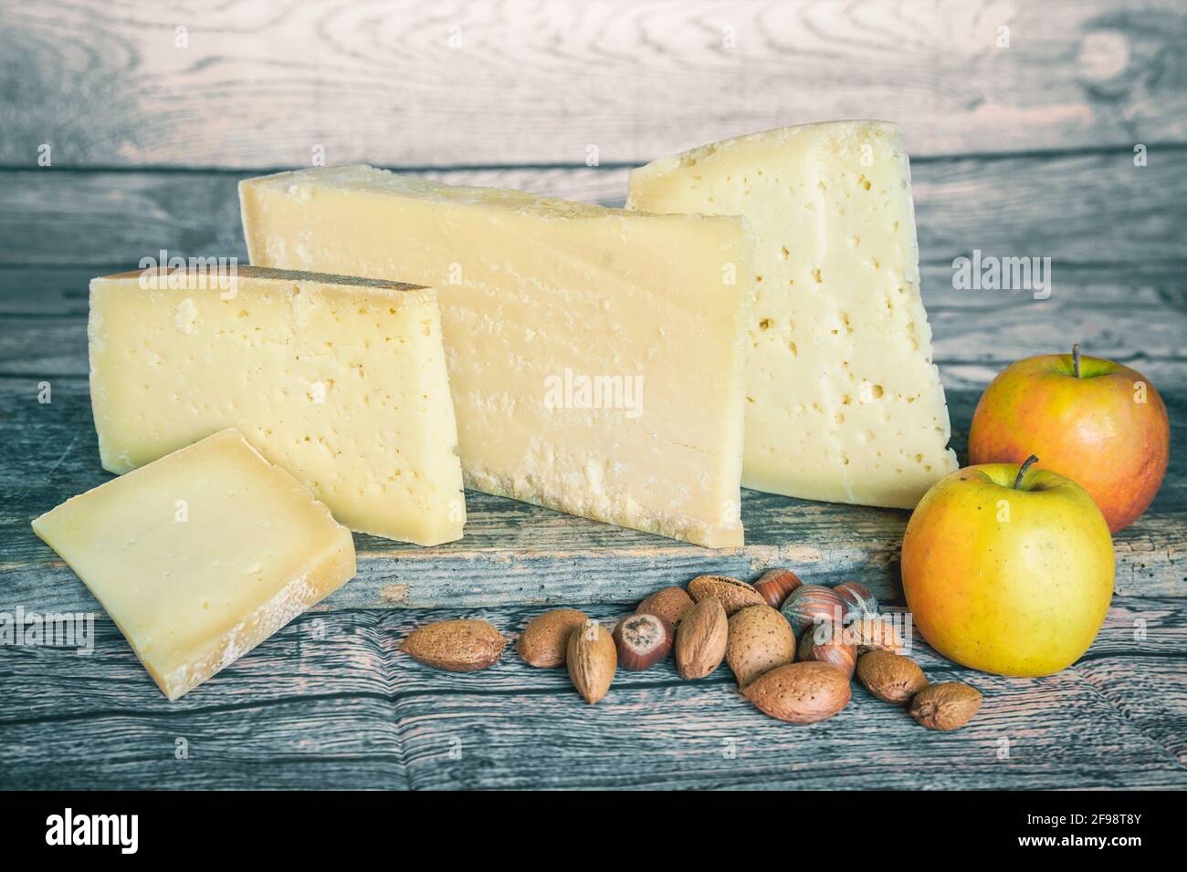 selection of aged cheeses, typical Italian products, dairy products ...