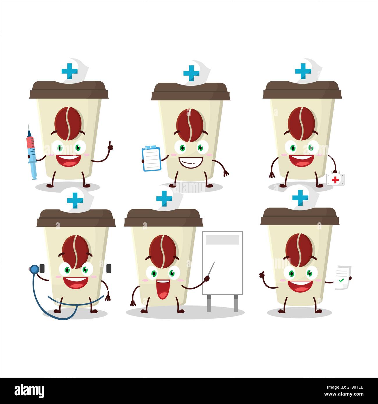 Doctor profession emoticon with coffee milk cup cartoon character ...