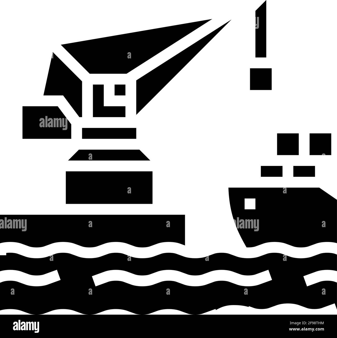 crane loading container on truck in port glyph icon vector illustration ...