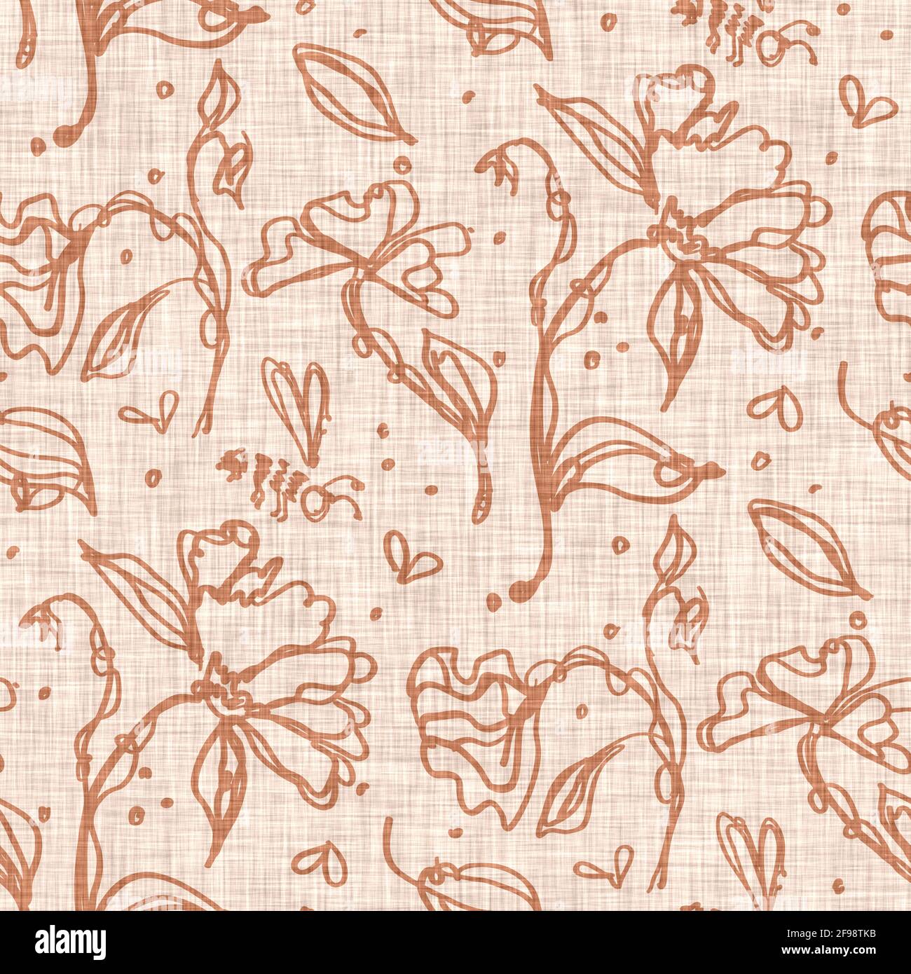 Seamless minimalist doodle flower pattern background. Calm two tone ...