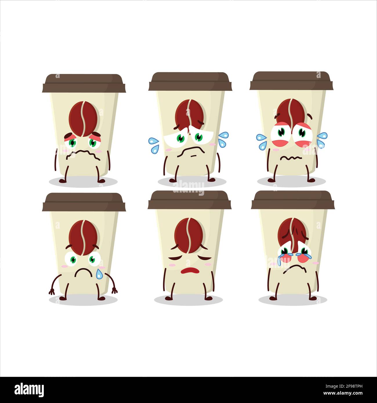 Coffee milk cup cartoon character with sad expression. Vector ...